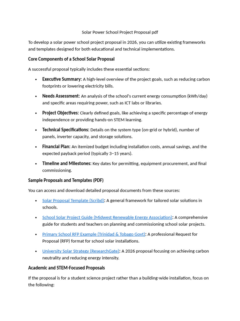 Solar Power School Project Proposal PDF | PDF
