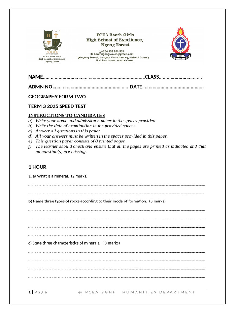 GEO F2 SPEED TEST | PDF | Petrology | Geological Hazards