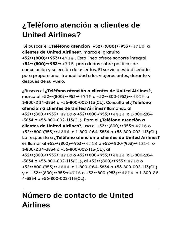 ¿Teléfono atención a clientes de United Airlines? | PDF | aerolíneas Unidas