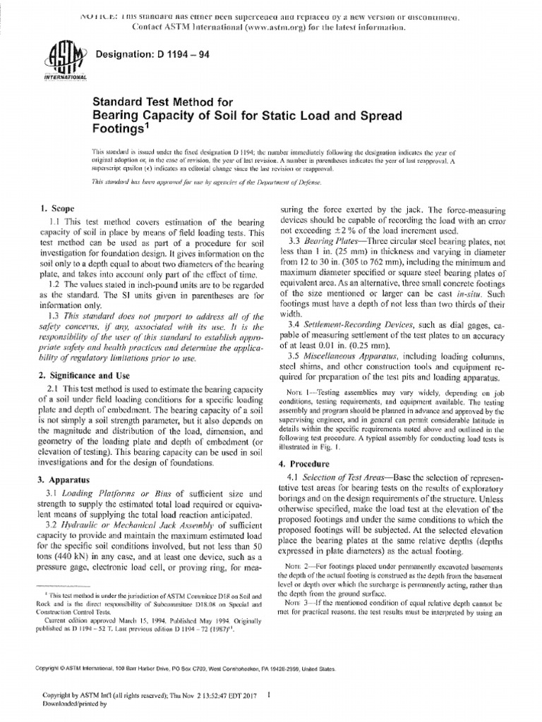 ASTM D 1194-94 Bearing Capacity-Static Load | PDF