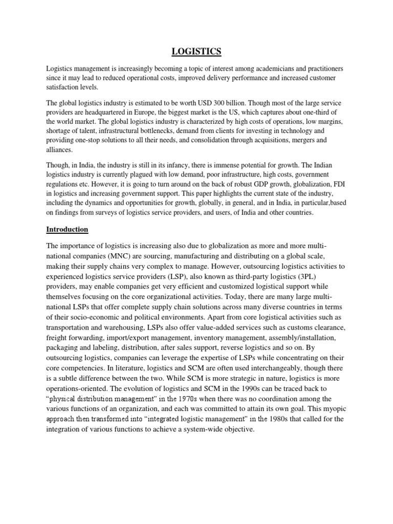 Logistics Project Report | PDF | Logistics | Supply Chain Management