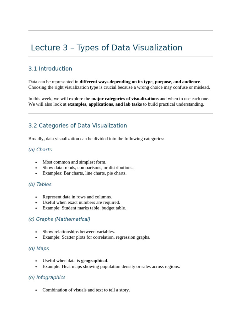 Data Visualization Lecture 3 (Types of Data Visualization) | PDF | Pie Chart | Chart