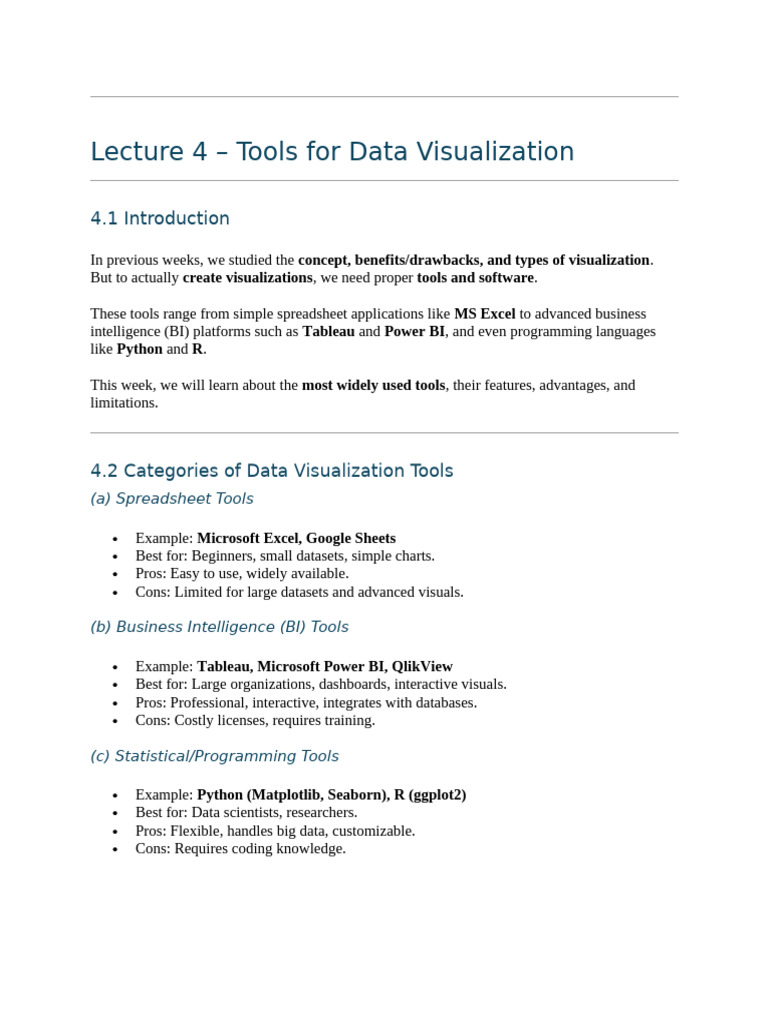Data Visualization Lecture 4 (Tools for Data Visualization) | PDF | Microsoft Excel | Data Analysis