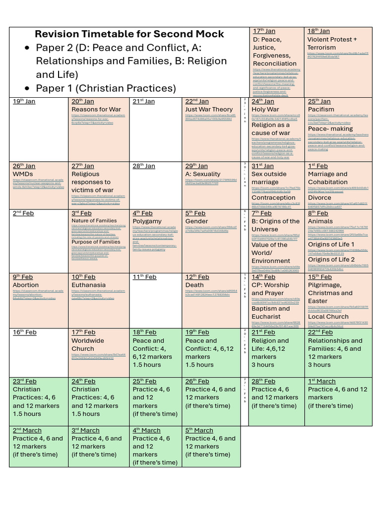 Revision Timetable for Mock Exams | PDF | Marriage | Cohabitation