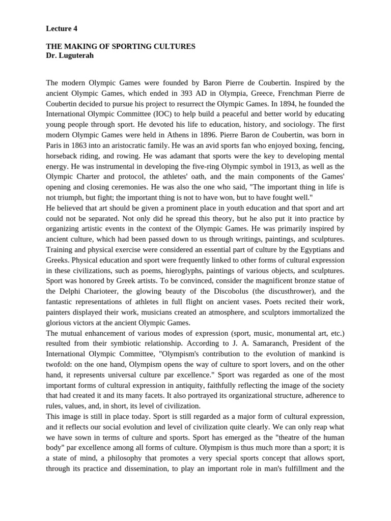 Lecture 5 | PDF | Olympic Games
