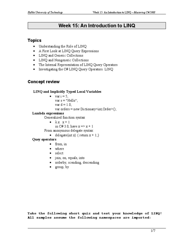 Exercise 15 | PDF | Language Integrated Query | C Sharp (Programming ...