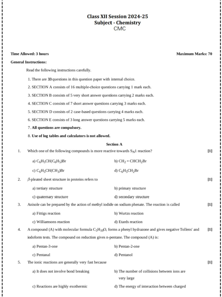 Chem 12 Sample Paper | PDF