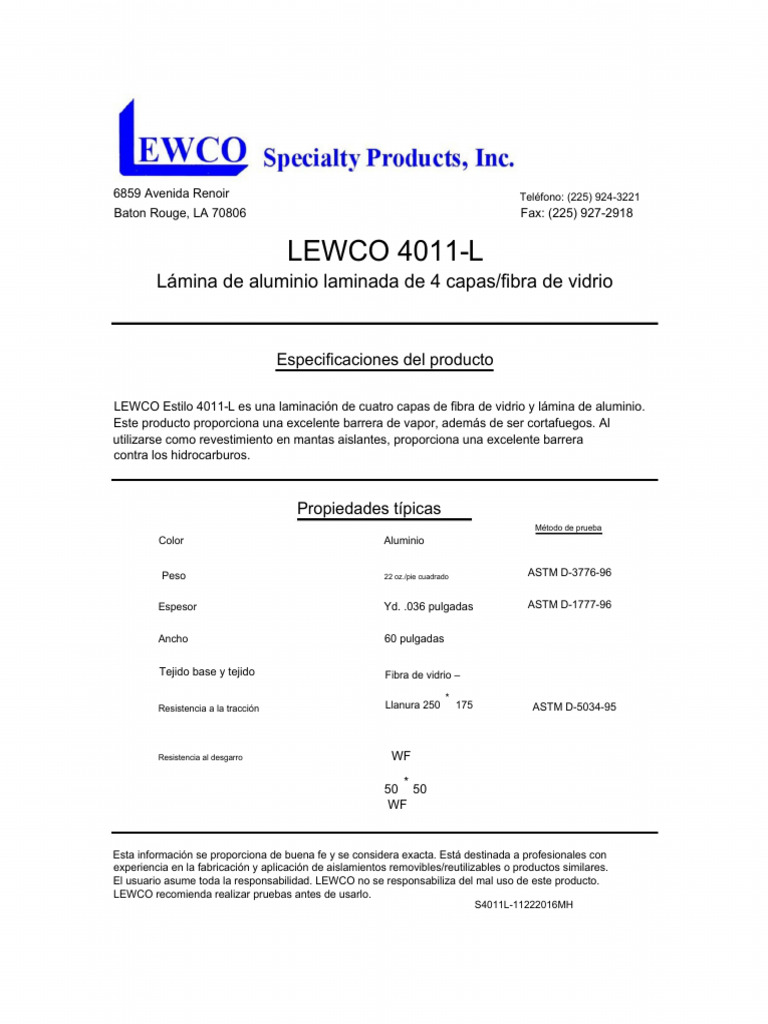 Removable Blankets Lewco 4 Ply Aluminized Fiberglass Data Sheet | PDF ...