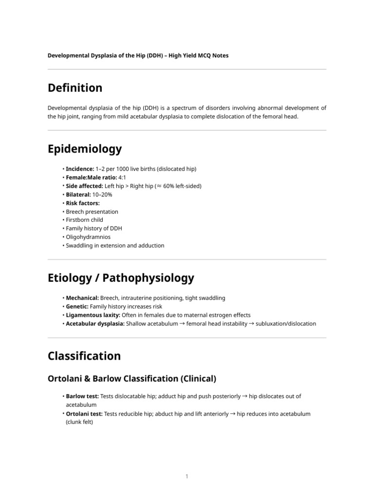 Ddh Mcq Notes | PDF | Diseases And Disorders | Medical Specialties