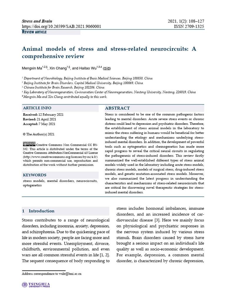 Animal Models of Stress-Induced Disorders | PDF | Major Depressive ...