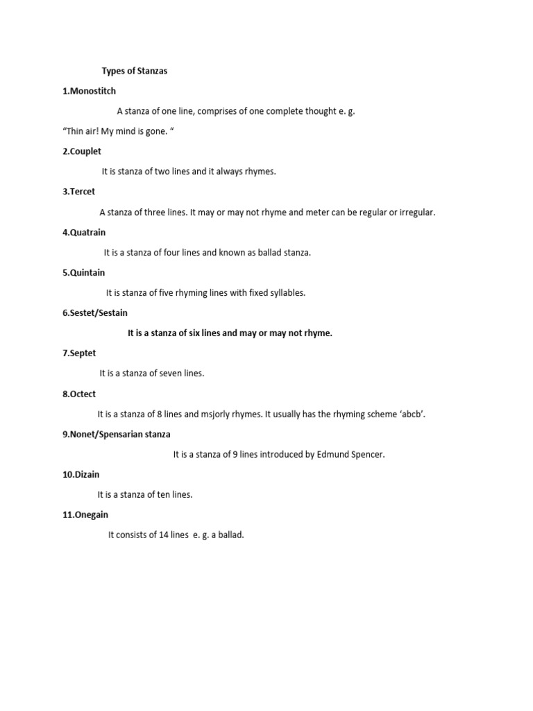 Types of Poetic Stanzas Explained | PDF