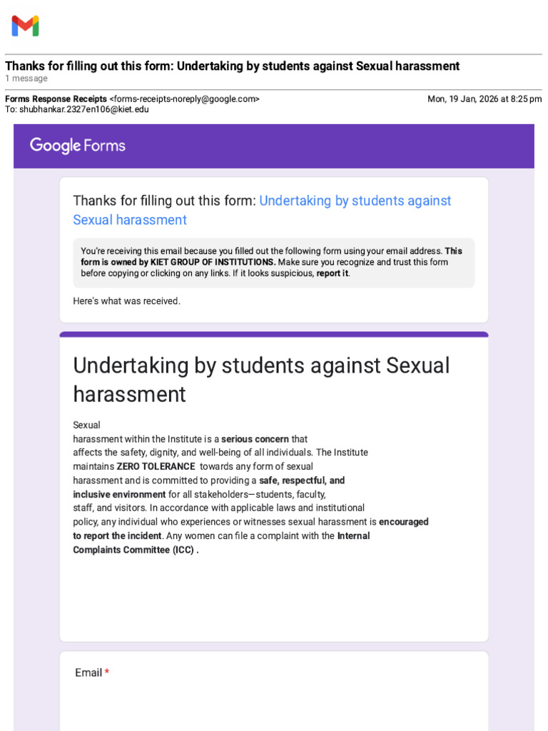 Undertaking by Students Against Sexual Harassment | PDF