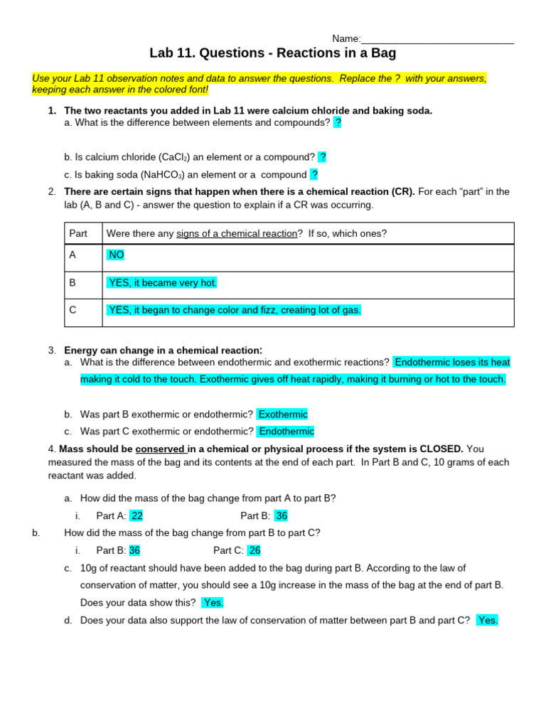 Lab 11: Chemical Reactions Analysis | PDF | Physical Chemistry ...
