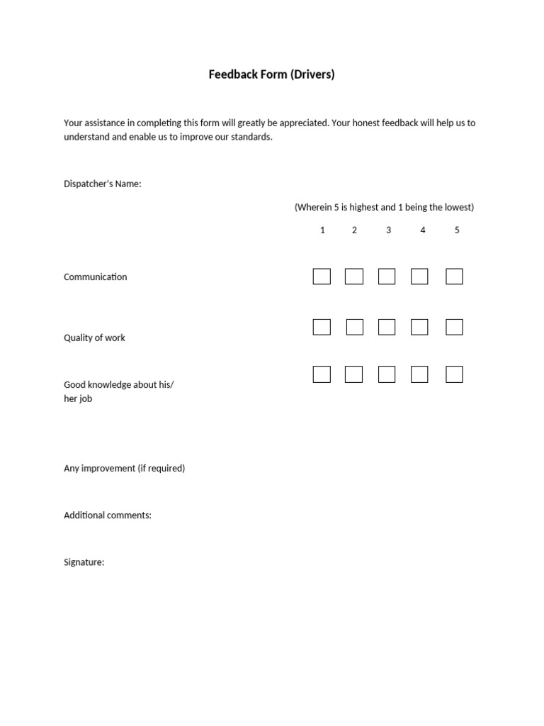 Feedback Form (Drivers) | PDF