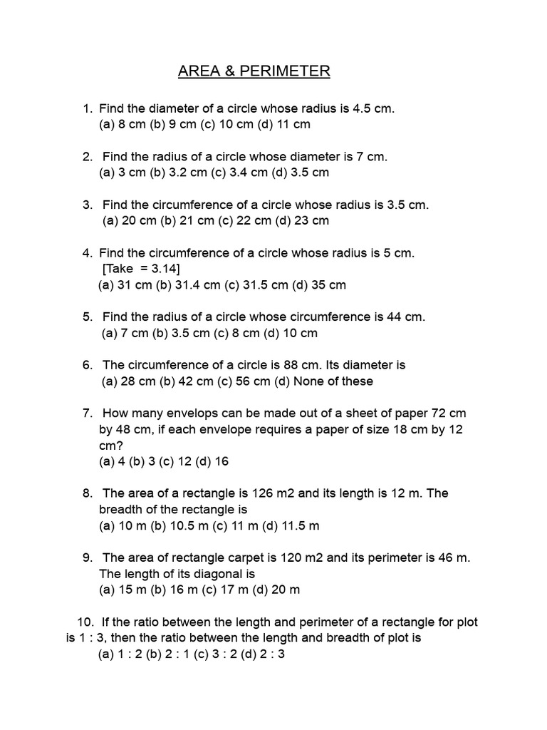 Area & Perimeter | PDF