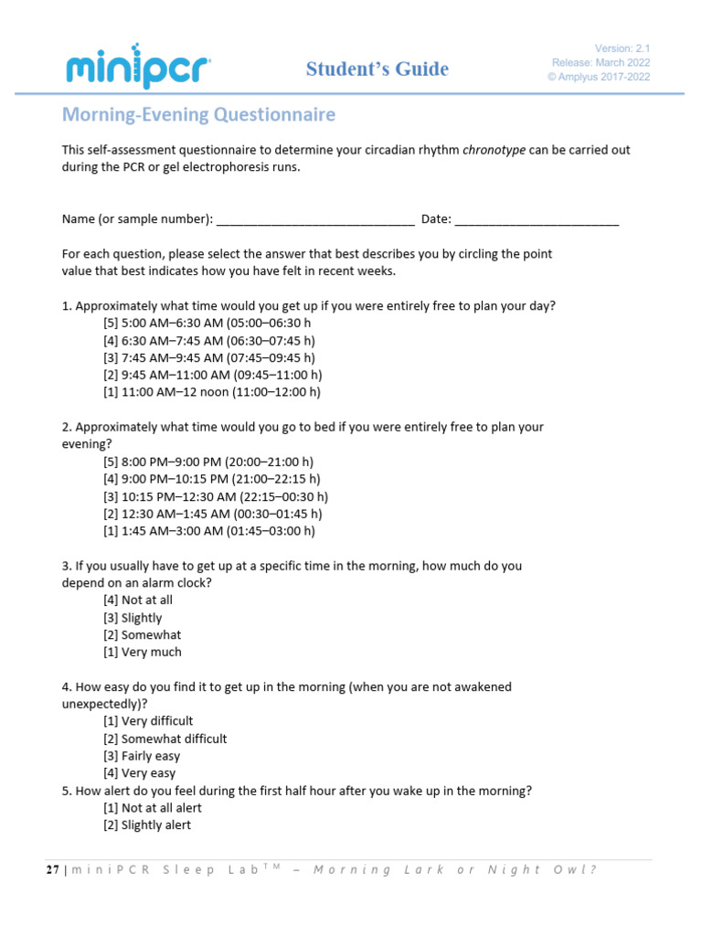 4. DNA Extraction Lab Questionnaire-1 | PDF | Sleep | Genetics