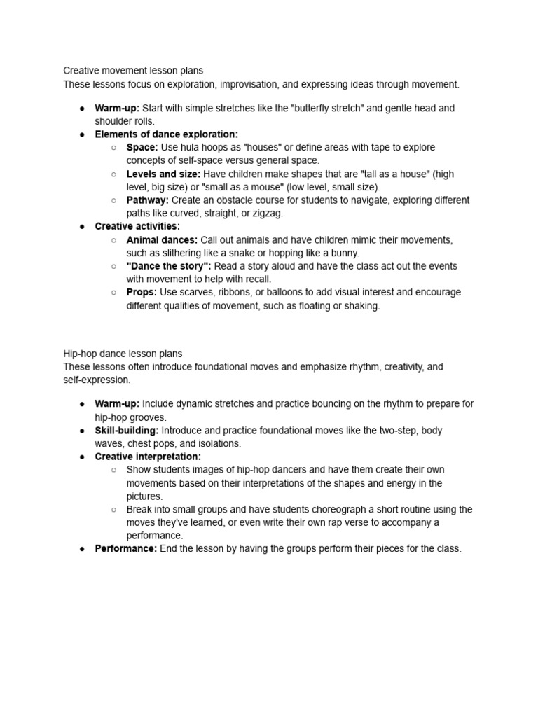 Creative Dance Lesson Plans for Kids | PDF | Dances | Performing Arts