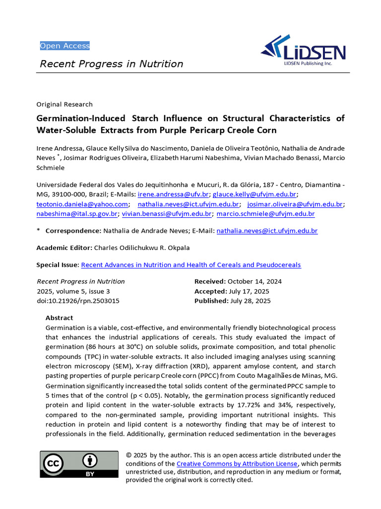 Germination-Induced Starch Influence on Structural Characteristics of ...