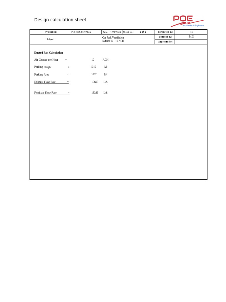 Car Park Ventilation Design Calculation | PDF