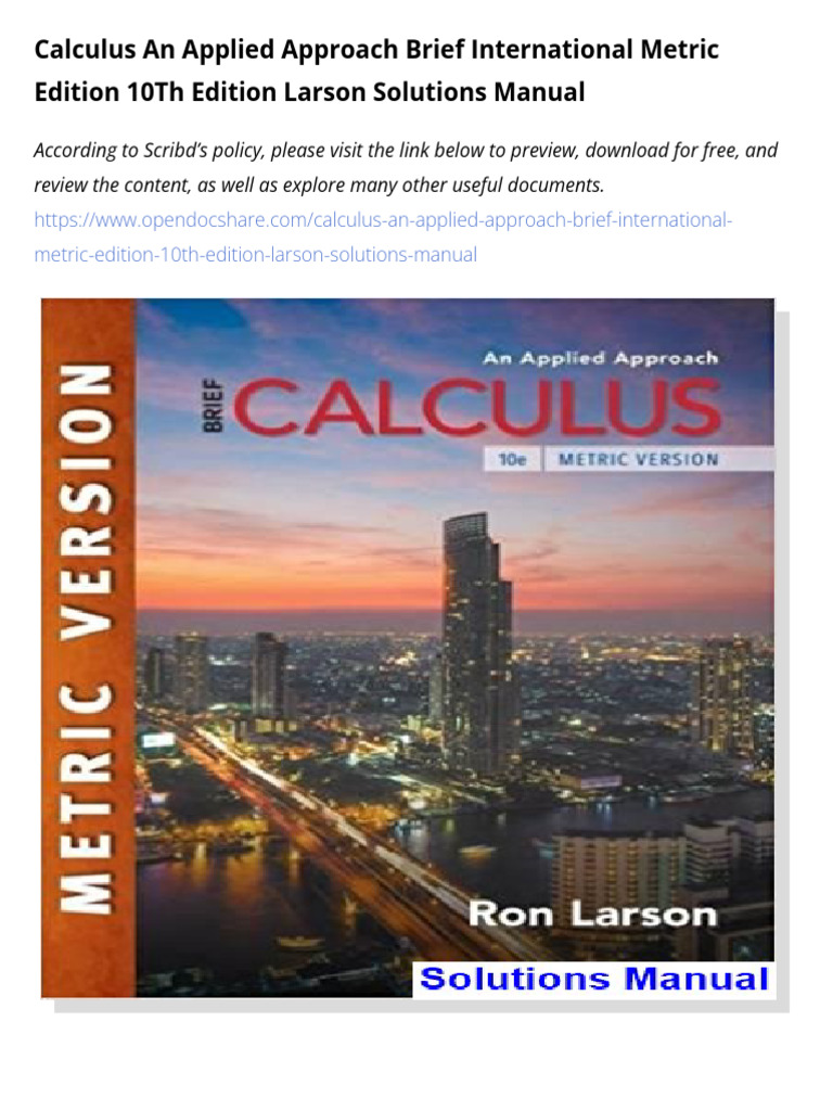 Calculus An Applied Approach Brief International Metric Edition 10th Edition Larson Solutions ...