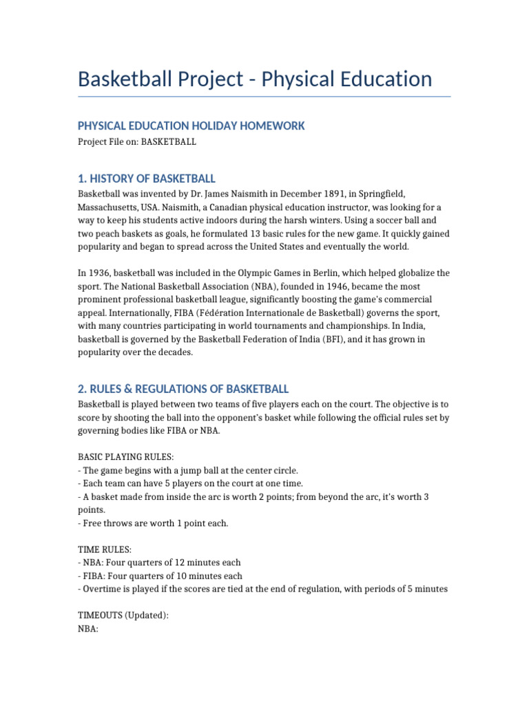 Basketball Project Overview and Rules | PDF | Sports | Athletic Sports