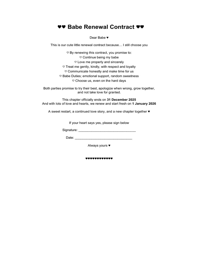 123Cute Relationship Renewal Contract | PDF