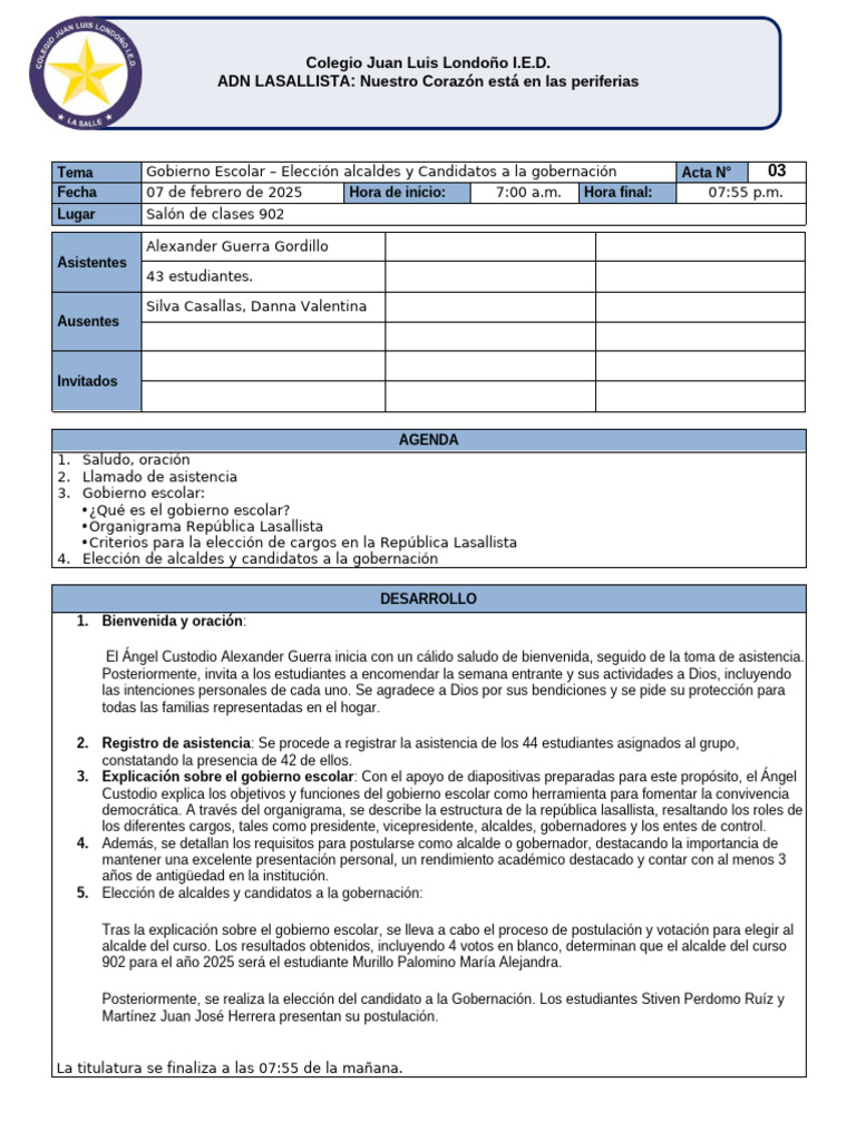 903_Acta N°3_Gobierno_Escolar (1) | PDF | Gobierno