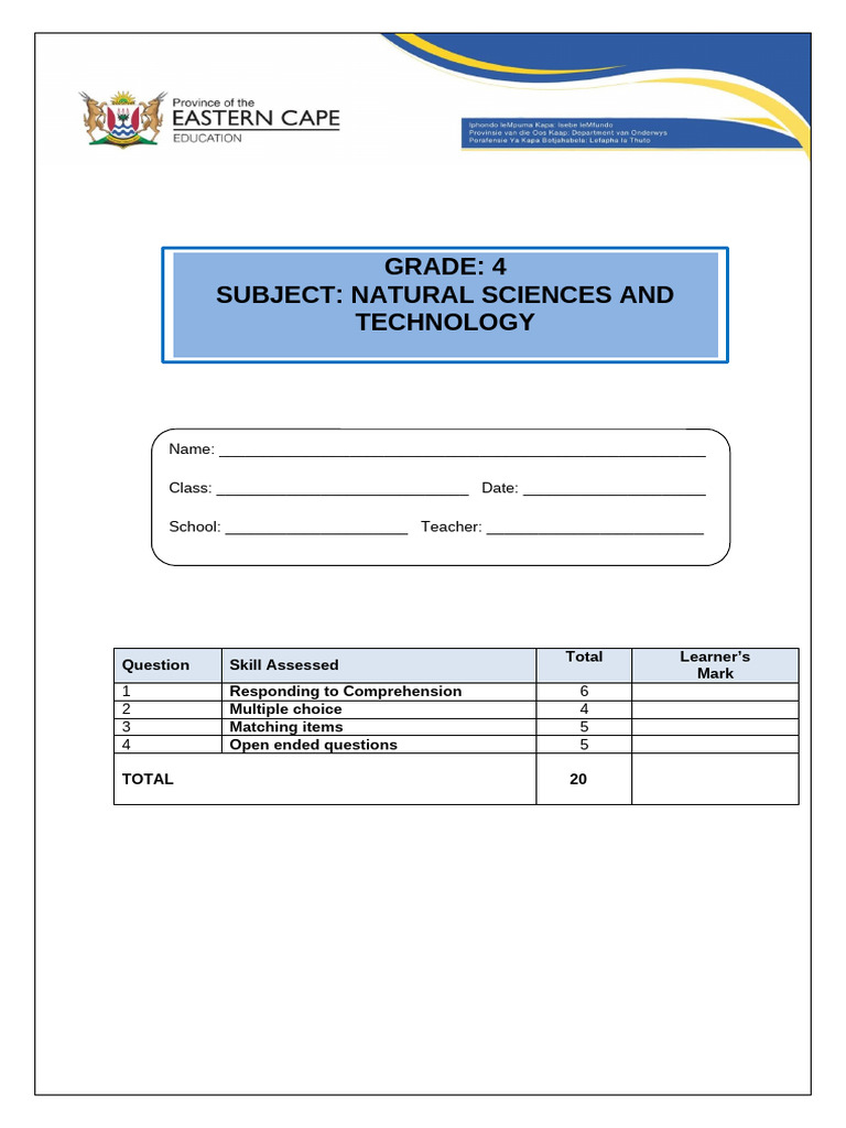 Grade 4 Natural Science Baseline Test | PDF | Multiple Choice | Botany
