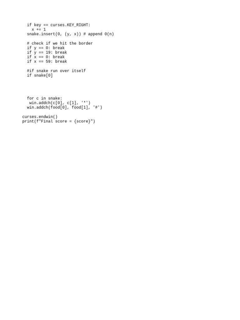 Snake Game Code | PDF