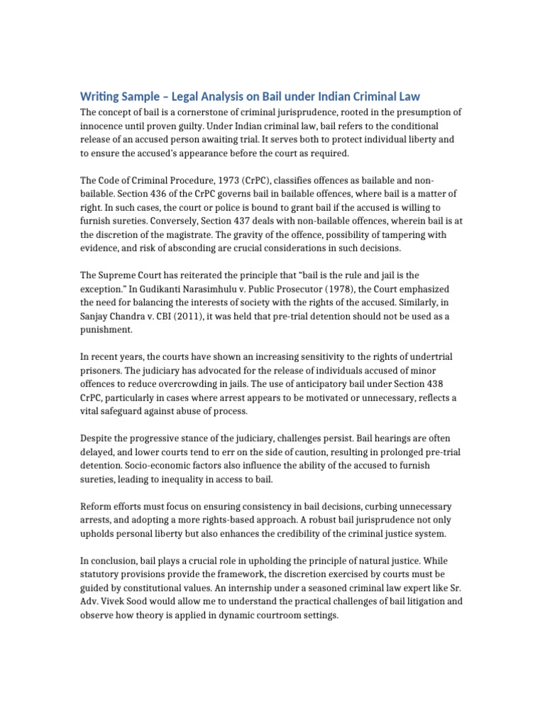 Writing Sample Bail Law Archana Tiwari | PDF | Bail | Misconduct