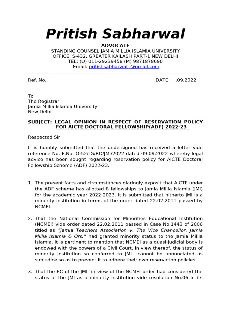 Aicte Legal Opinion | PDF | Government | Justice