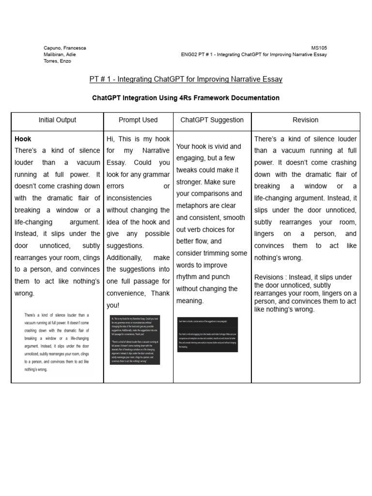 PT # 1 - Integrating ChatGPT for Improving Narrative Essay (1) | PDF
