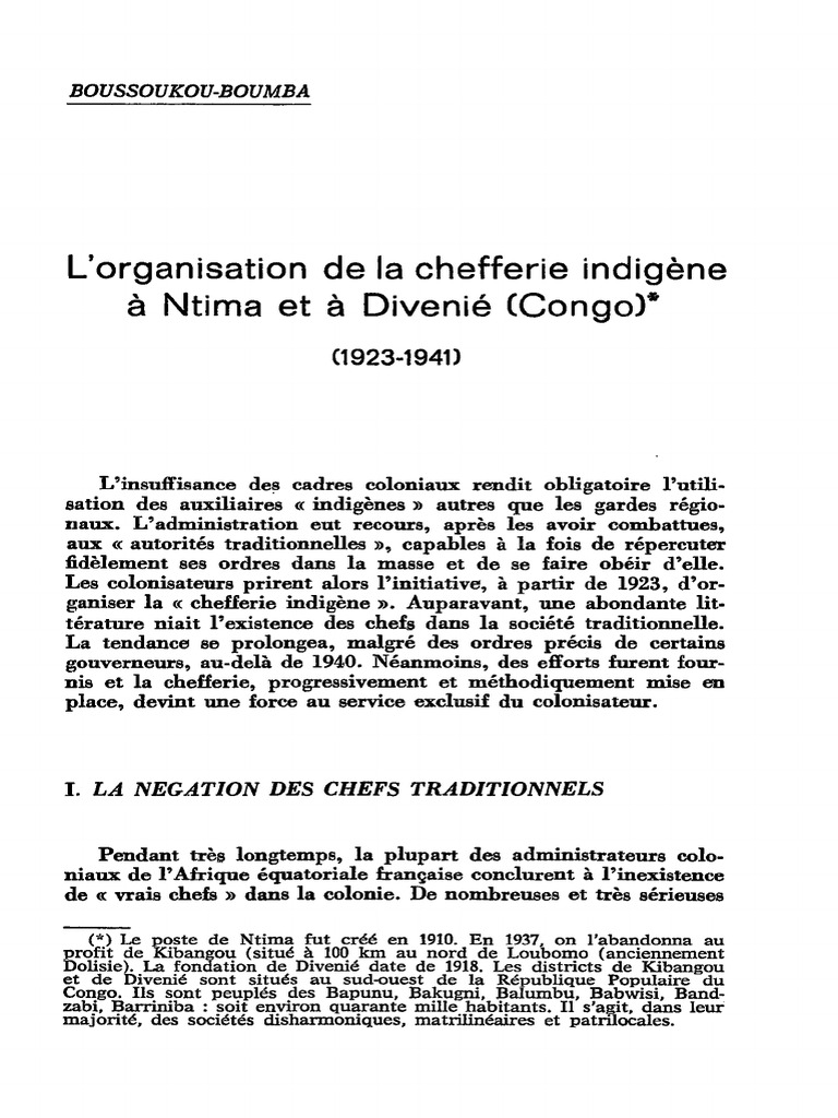 Organisation de la chefferie indigène en Congo | PDF