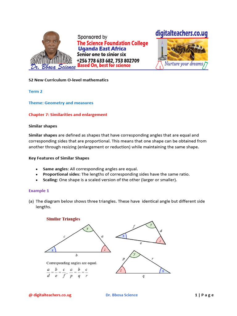 O-Level Geometry: Similarity & Enlargement | PDF | Area | Geometry