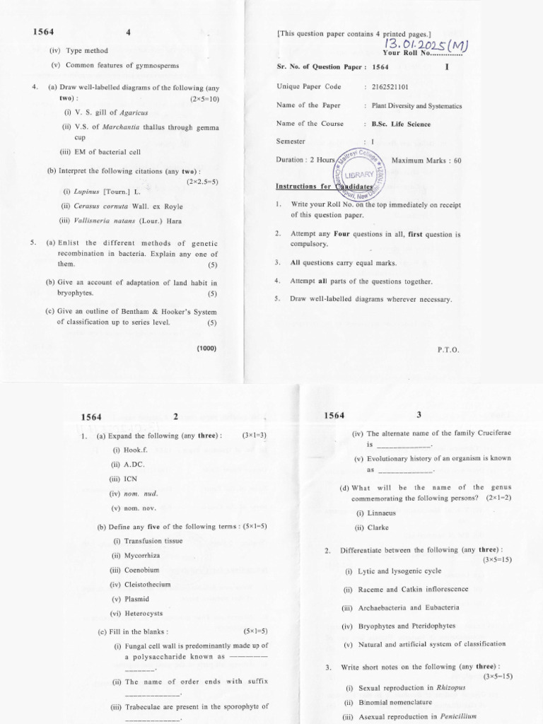 Plant Diversity and Systematics Exam Guide | PDF | Botany | Plants