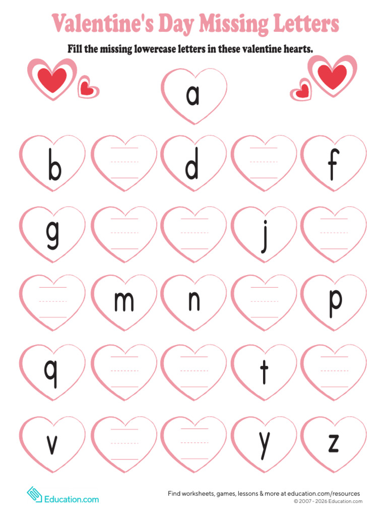 Fill Missing Alphabet Hearts | PDF