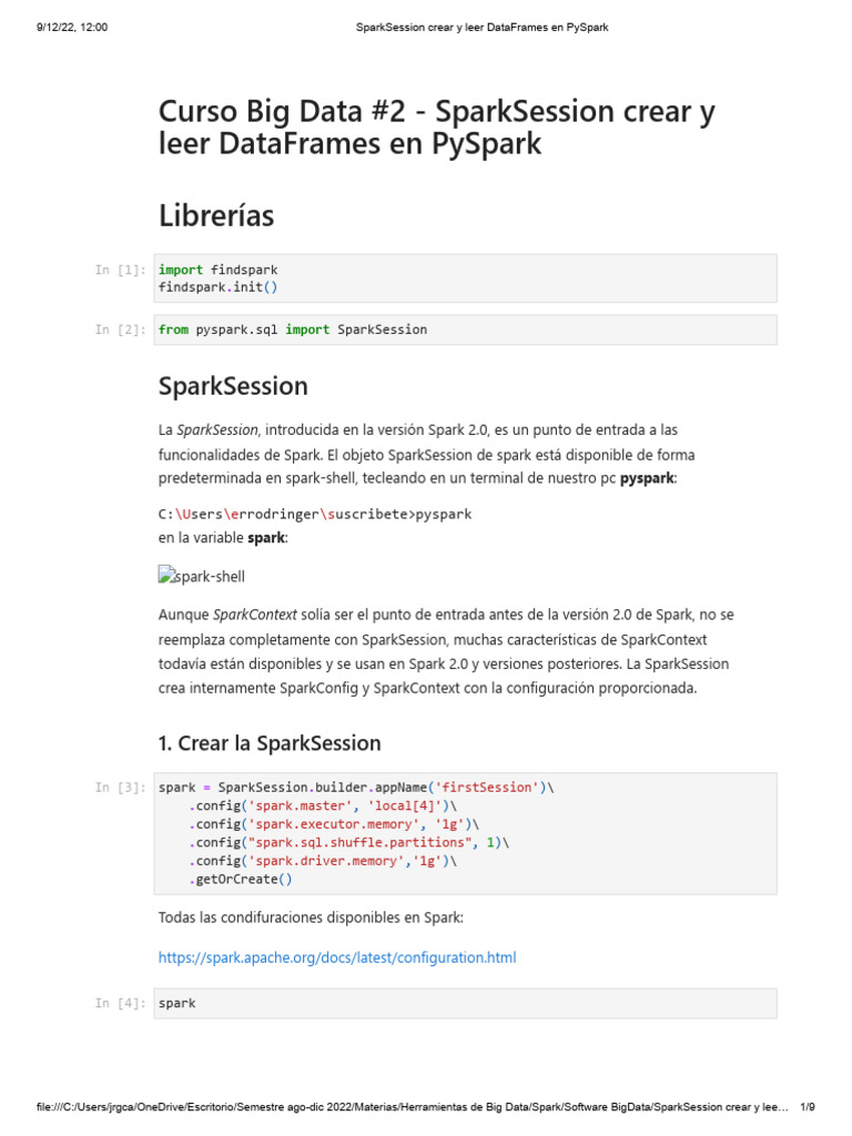 Crear y Leer DataFrames en PySpark | PDF | Apache Spark | Big Data