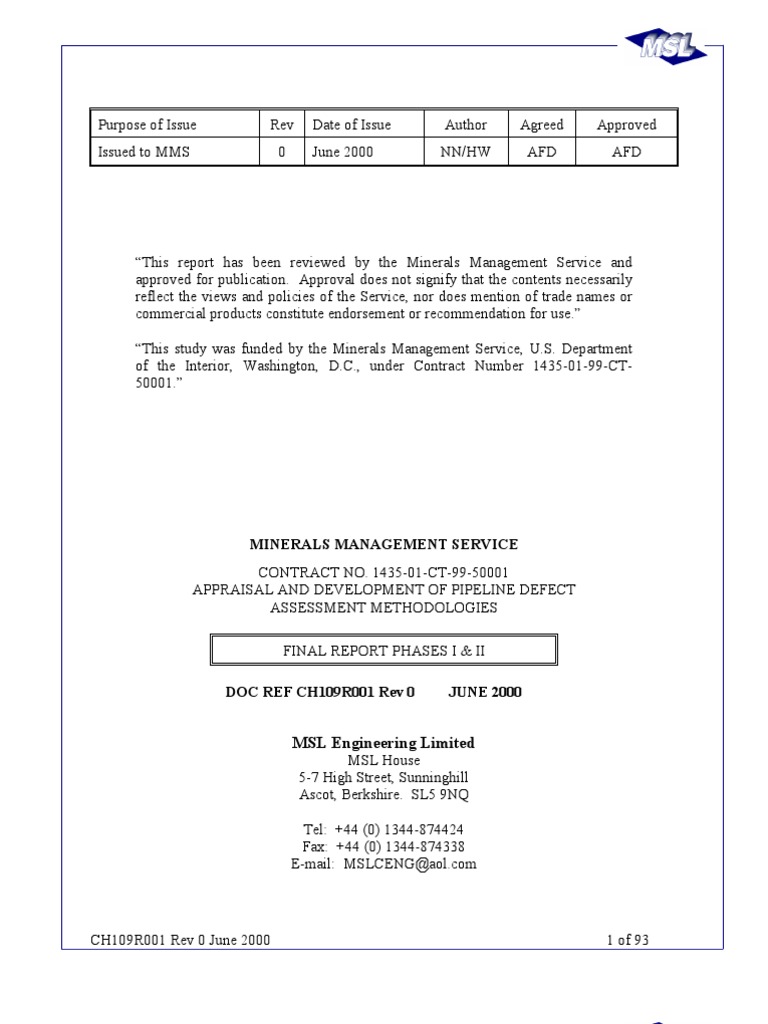 Pipeline Defect Assessment Report | PDF | Fatigue (Material) | Pipeline ...