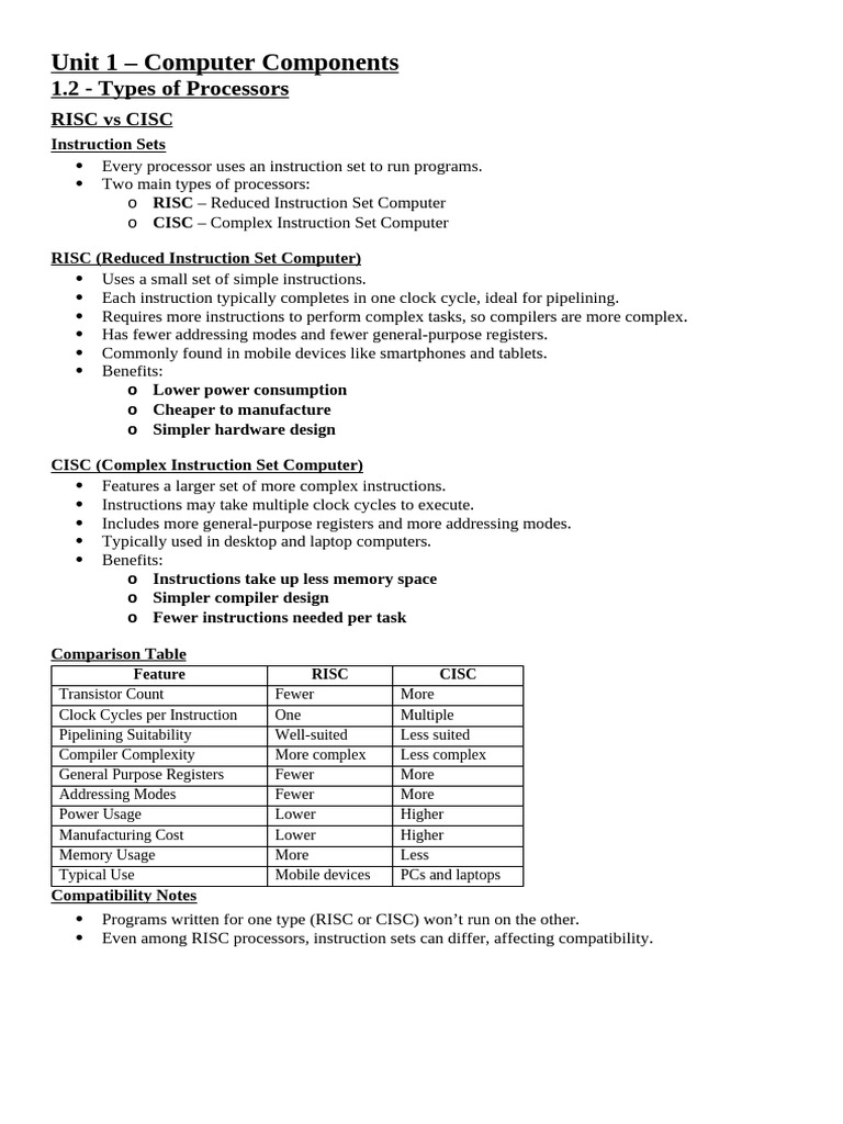 Unit 1 - 1.2 - Types of Processors Notes | PDF