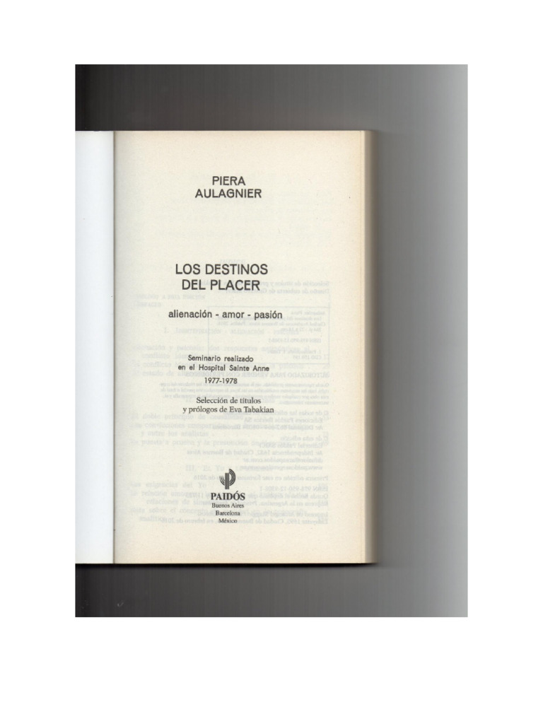 Aulagnier - Los Destinos Del Placer. Prefacio | PDF