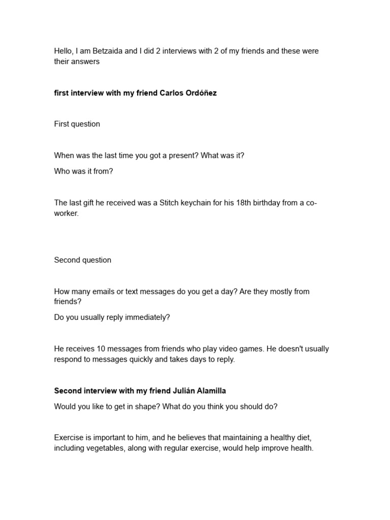 Insights from Friend Interviews: Gifts, Messages, and Health | PDF