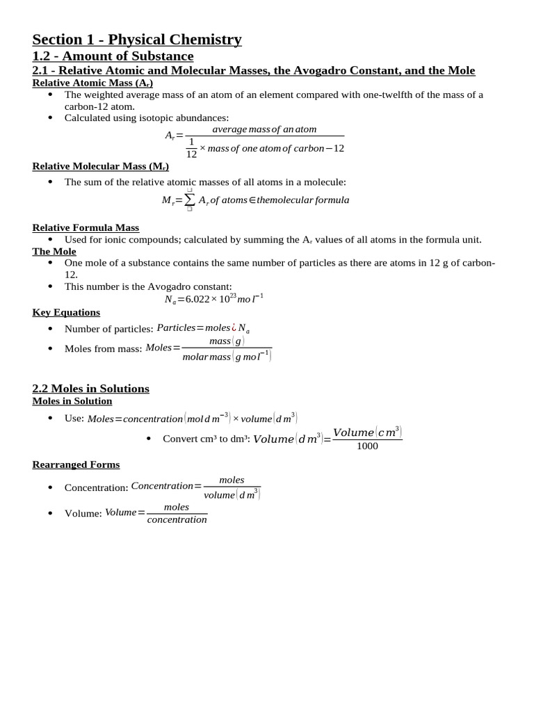 Physical Chemistry: Moles and Gas Laws | PDF | Mole (Unit) | Gases