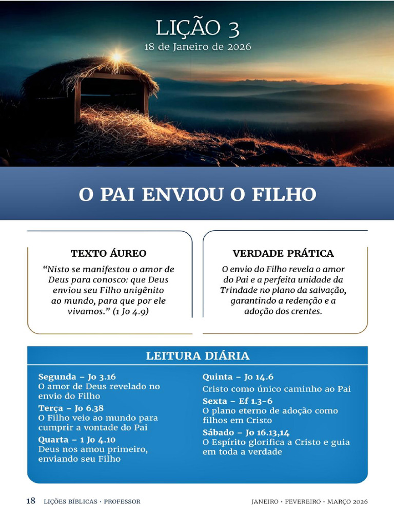 Lição 3 - O Pai Enviou o Filho - 18012026 | PDF
