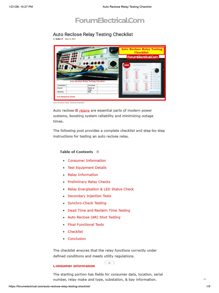 Auto Reclose Relay Testing Guide | PDF | Relay | Reliability Engineering