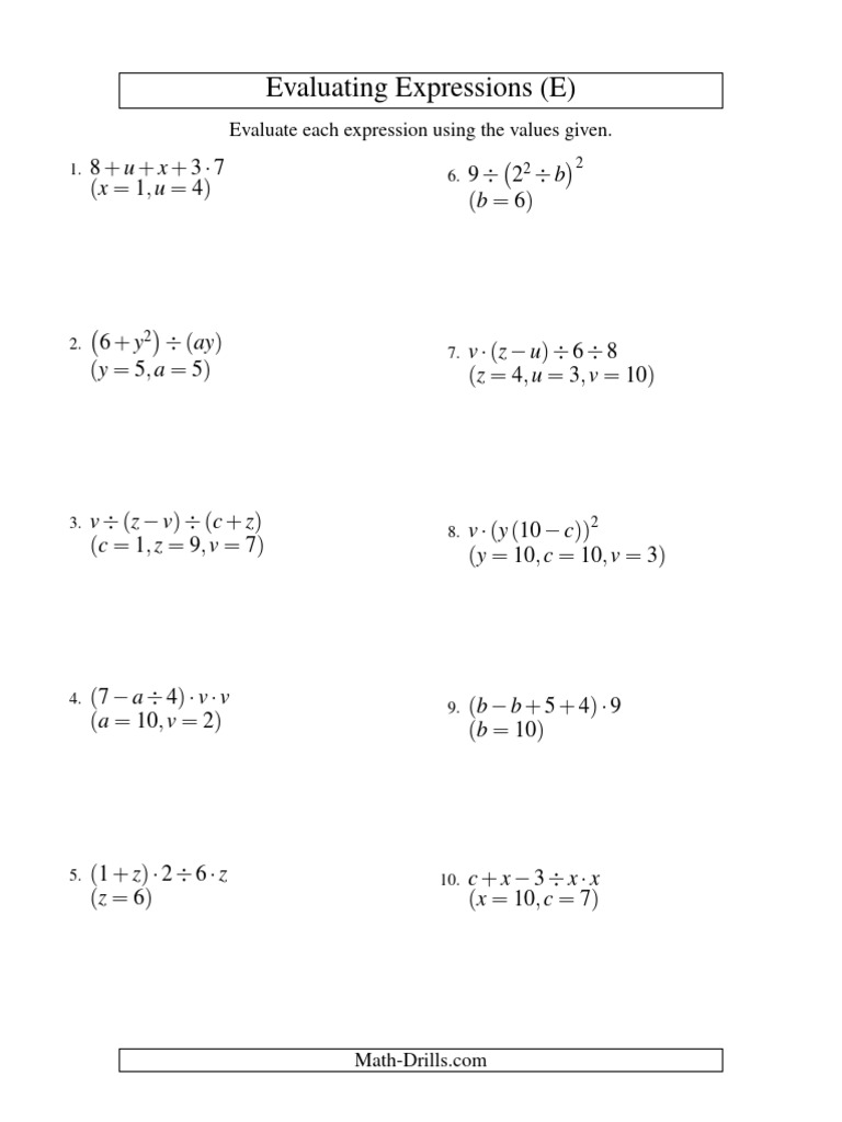 Algebra Evaluating Algebraic Expressions Three Variables Four Steps ...