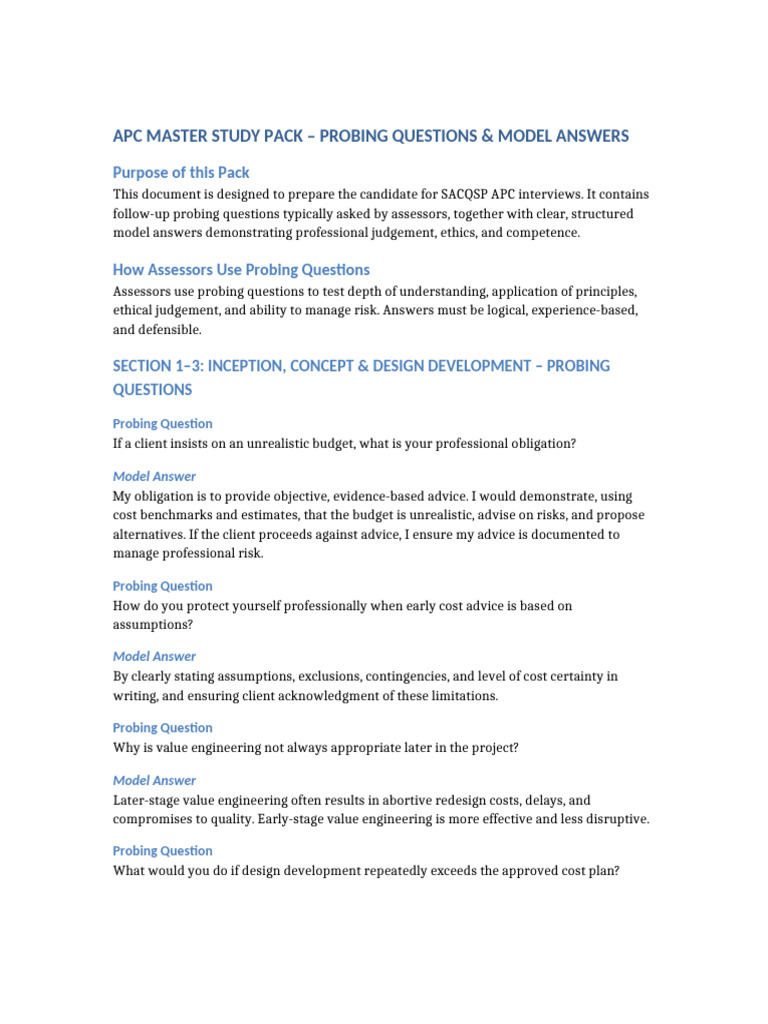 APC Interview Prep: Probing Questions Guide | PDF | Job Interview | Risk