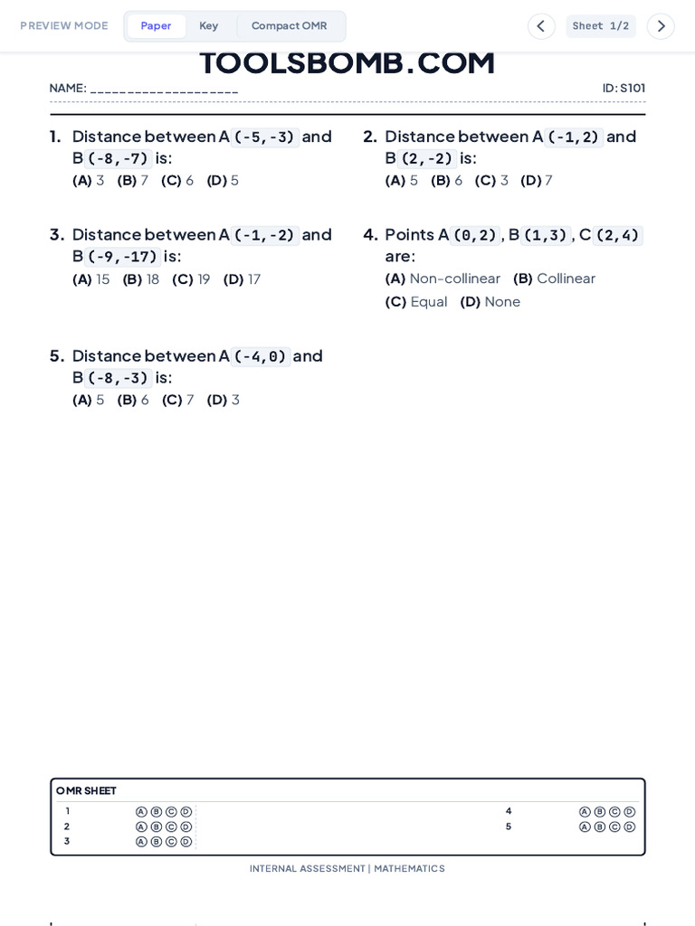 Math Distance and Collinearity Quiz | PDF | Chess Theory | Chess