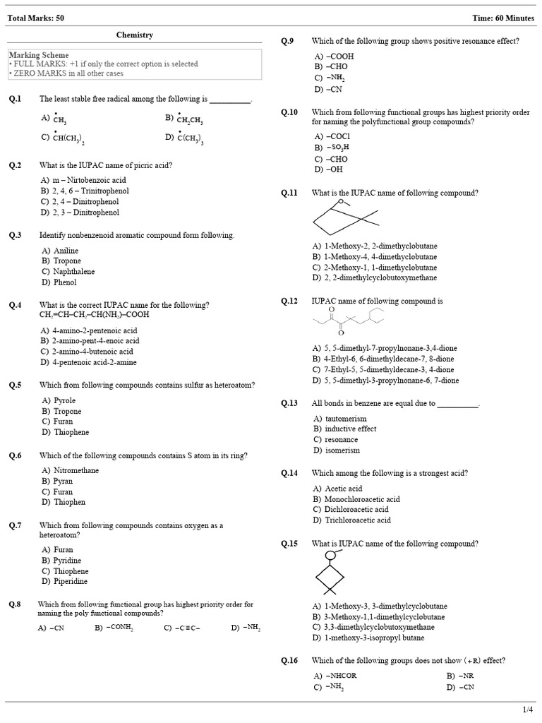 BPOC Question Paper | PDF | Isomer | Chemical Substances
