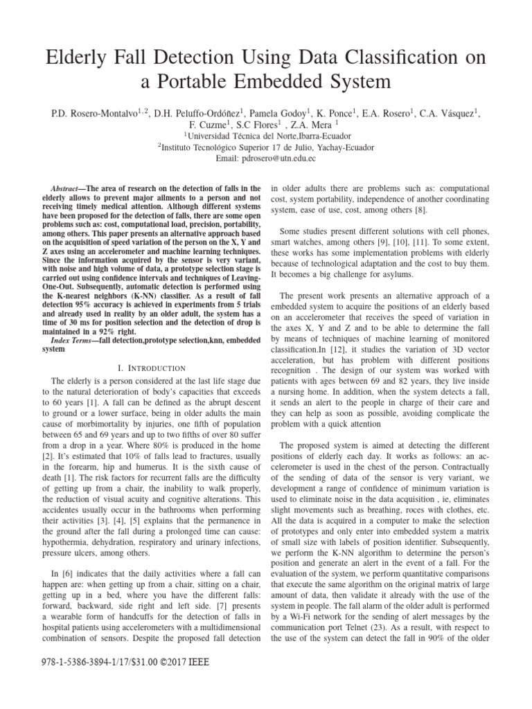 20. Elderly Fall Detection Using Data Classification on a Portable Embedded System | PDF | Wi Fi