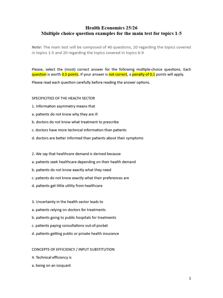 Health Economics MC-questions Examples(Topics 1-5) | PDF | Poverty ...